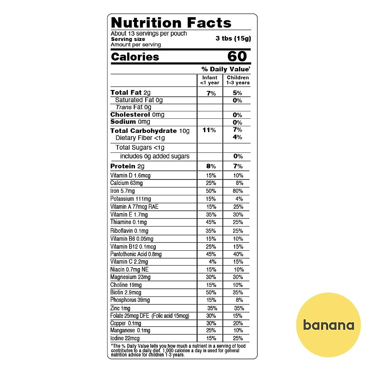 Else Nutrition Baby Cereal Stage 1 for 6 months+, High Iron, Plant Protein, Organic, Whole foods, Vitamins and Minerals (Banana-High Iron, 1 Pack)