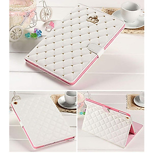 Topwin Crown Design Case for iPad 9.7 2018 2017/ iPad Air 2 / iPad Air, Diamond Cute Elegant PU Leather Smart Auto Sleep/Wake Stand Shockproof Case for Apple iPad 5th/6th (White