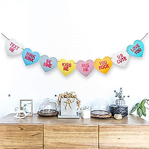 [Pack of 2]Valentines Day Conversation Hearts Banner - NO DIY - Valentines Day Banner Decor - Eight Valentines Day Heart Sayings Garland Banner, Six Feet Long - Anniversary, Wedding, Party Decorations
