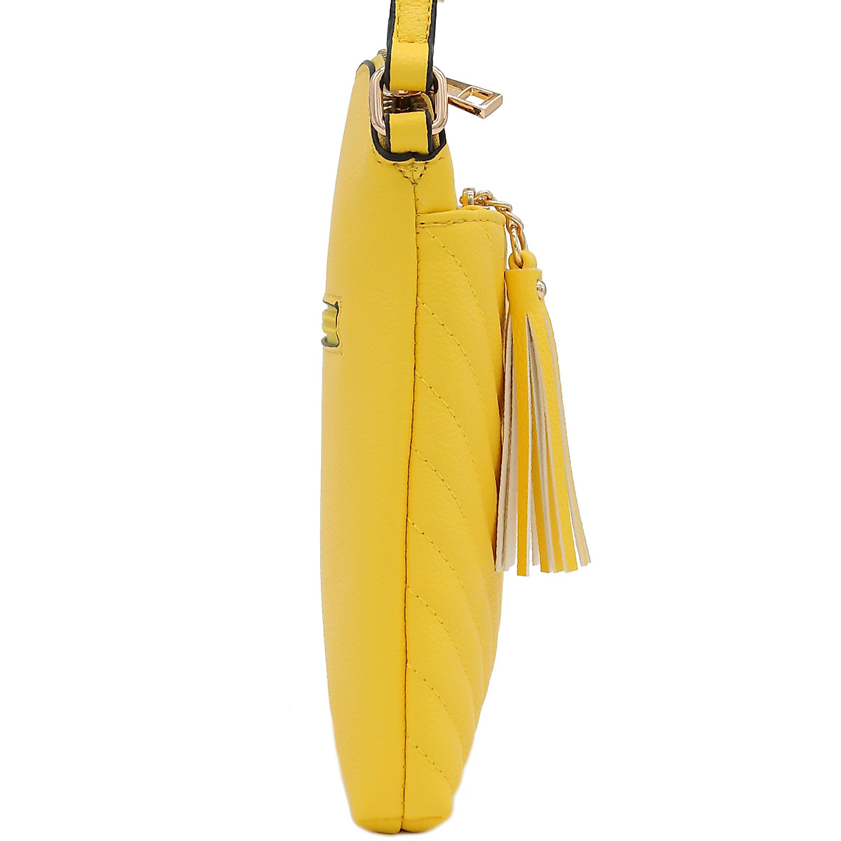 FashionPuzzle Chevron Quilted Medium Crossbody Bag with Tassel Accent (Yellow)