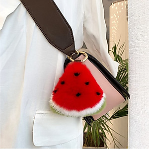 URSFUR Soft Fur Keychain Cute Rabbit Ball Pom Pendant Plush Doll Key Chain Ring Car Bag Charm for Women Girls Watermelon