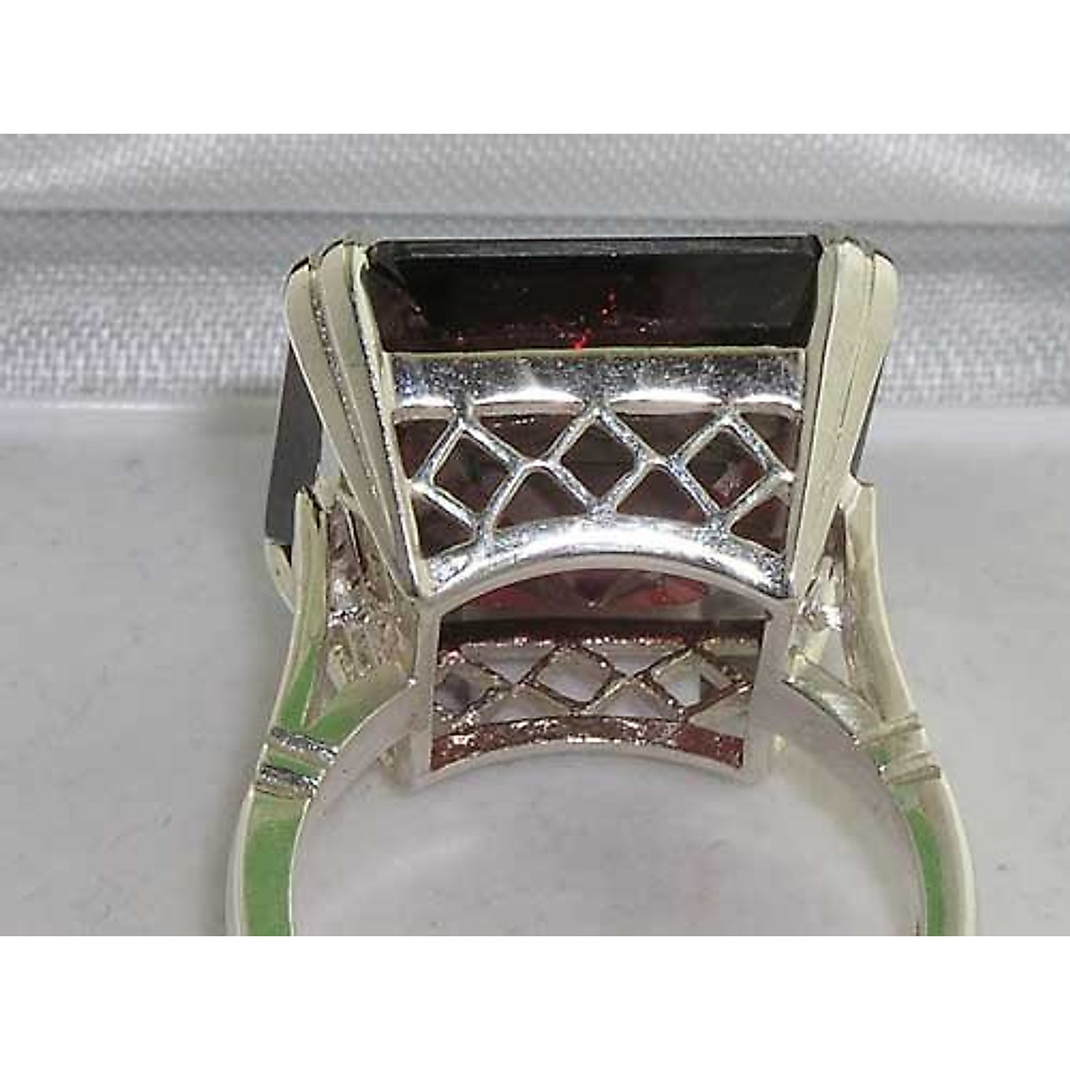 Solid Sterling Silver Huge Heavy Square Octagon cut Synthetic Garnet Ring - Size 12 - Sizes 5 to 12 Available