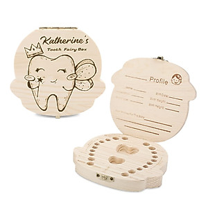 Artsadd Custom Name Tooth Fairy Box, Personality Wooden Tooth Storage Holder Container, Personalized Baby Boy Girl Keepsake Gift for Teeth Childhood Memory