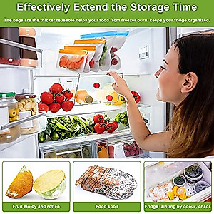 BLOCE Reusable Ziplock Bags Silicone, 3 Pack BPA FREE Flat Freezer Bags, FDA Grade Leakproof Reusable Vacuum Bags, Lunch Bags For Meat Fruit Cereal Snacks