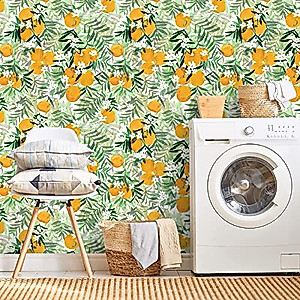 Jeweluck Floral Wallpaper Peel and Stick Wallpaper Green Contact Paper 17.7inchx118.1inch Leaf Wallpaper Lemon Self Adhesive Wallpaper Removable Wallpaper Peel and Stick Contact Paper for Kitchen