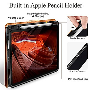 auaua Case for iPad Pro 12.9 6th/5th/4th/3rd Generation 2022/2021/2020/2018, Slim Durable Leather Stand Cover with Pencil Holder, Auto Sleep/Wake (Brown)