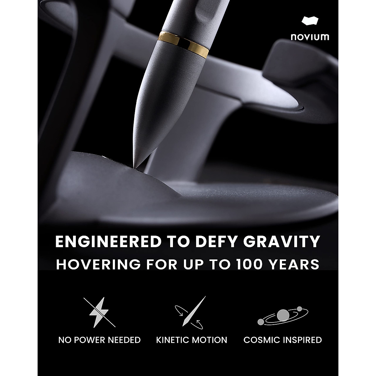 novium Hoverpen 2.0 - Futuristic Luxury Pen Made With Aerospace Alloys, Unique Aesthetic, Free Spinning Executive Pen, Cool Gadgets, Valentines Day Gifts for Men & Women (Space Black, Basic)