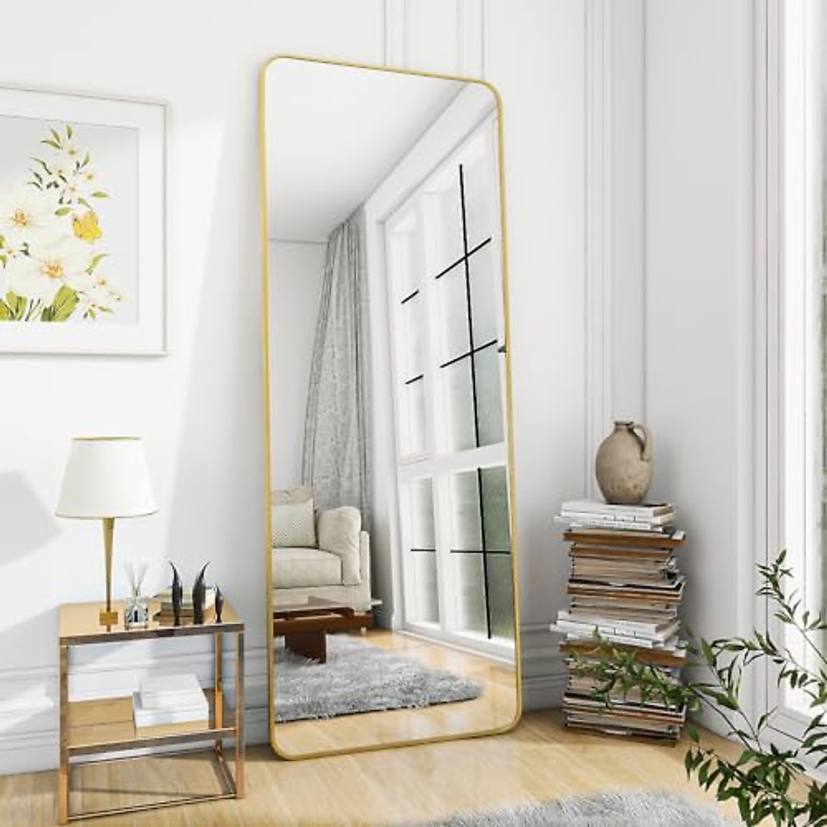 BEAUTYPEAK Gold Full Length Mirror, 64"x21" Rounded Corner Floor Mirror Standing Hanging or Leaning Against Wall, Suitable for Bedroom or Dressing Room
