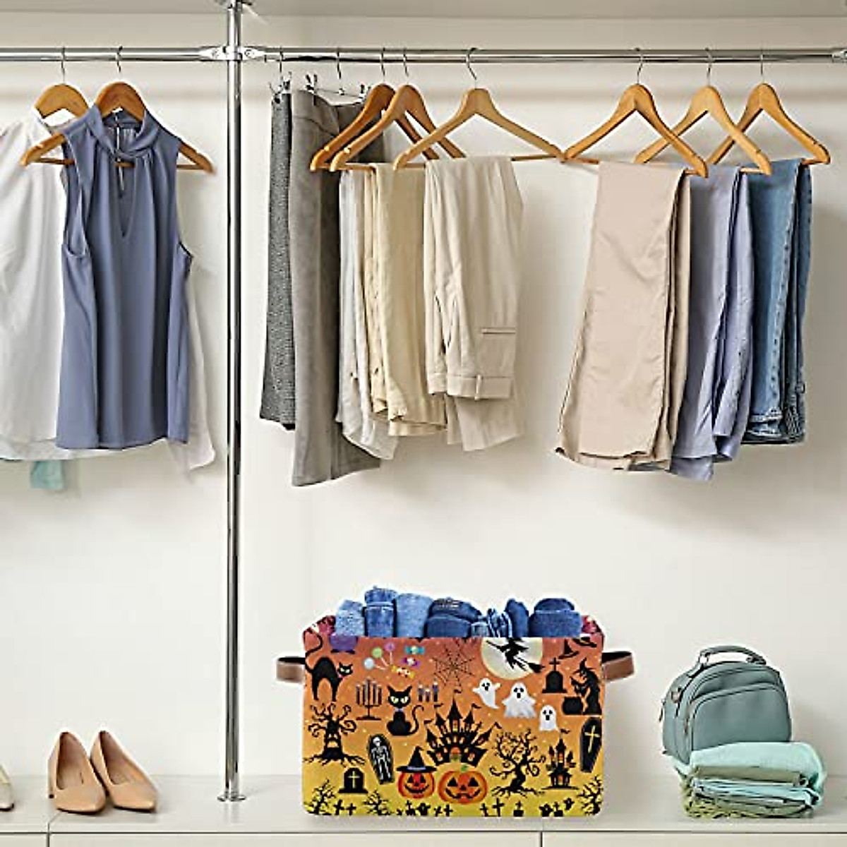 xigua Halloween Woods Spooky Tree Pumpkins Storage Bin for Toy Storage Basket Dirty Clothes Sundries Office Home Closet Organizer Shelf Cube Box Waterproof Laundry Basket