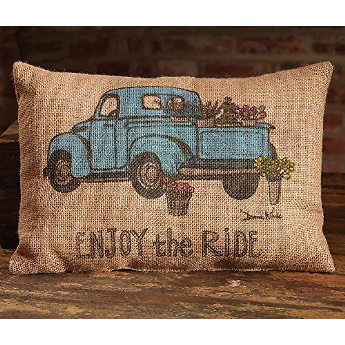 Country House Collection Primitive Burlap Jute 12" x 8" Throw Pillow (Enjoy The Ride)