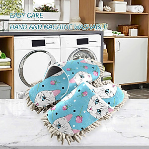 Roses Cat Mop Slippers Shoes Cover for Floor Cleaning Washable Dust Dirty Hair Cleaners Microfiber Mop Socks for Kitchen House Office