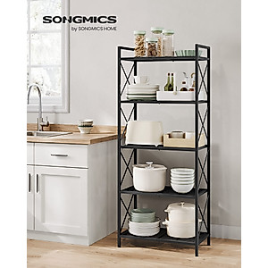 SONGMICS 5-Tier Metal Storage Rack, Shelving Unit with X Side Frames, Dense Mesh, 12.6 x 23.6 x 57.3 Inches, for Entryway, Kitchen, Living Room, Bathroom, Industrial Style, Ink Black UBSC165B01