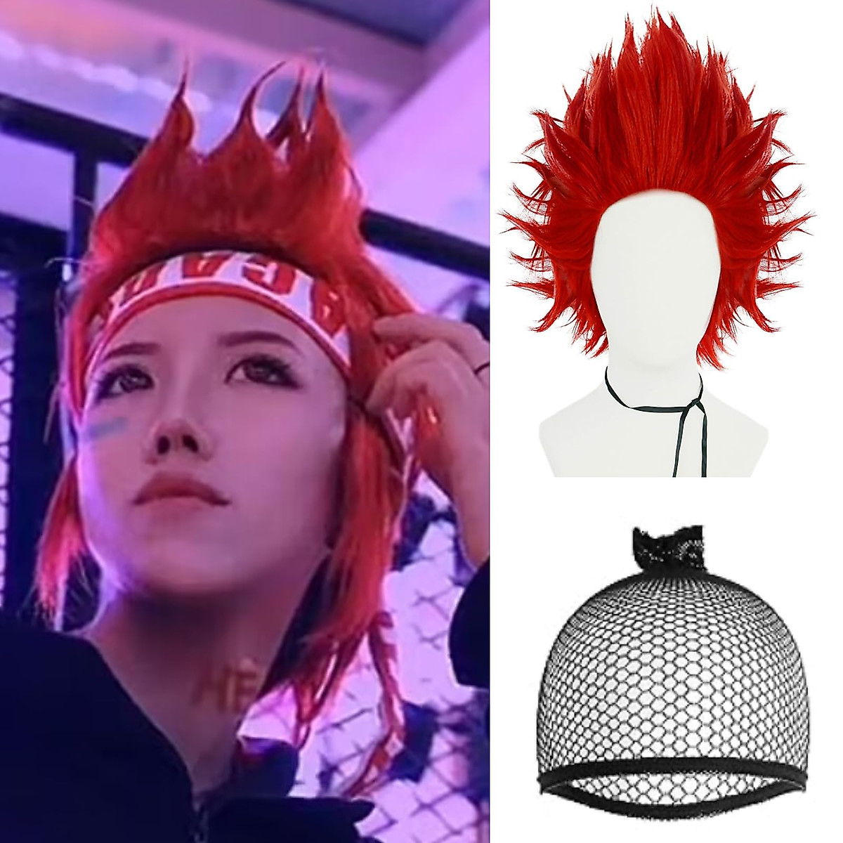 IMEYLE Red Spiky Wig Anger Wig Men Short Wig for Anime Cosplay Red Wig for Men Peluca Roja Short Wavy Wig Synthetic Anime Cosplay Wig for Halloween Costume Party+ Wig Cap