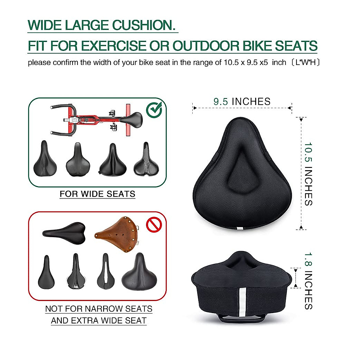 ANZOME Bike Seat Cushion, Wide Gel Bike Seat Cover & Extra Soft Gel Bike Seat Cushion for Women Men Everyone, Fits Spin, Stationary, Cruiser Bikes, Indoor Cycling(Waterproof Case Included)