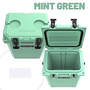 CAMP-ZERO 16L Tall Cooler/Ice Chest with 2 Molded-in Cup Holders & Folding Aluminum Handle | Thick Walled, Freezer Grade Cooler with Secure Locking System & Removable Divider (Mint Green)