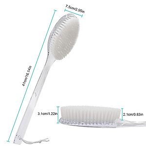 Mczxon Body Brush Dry Brushing Back Scrubber with Curved Plastic Long Handle Clear Bath Shower Brush Dry Skin Exfoliating Cellulite Brush for Men and Women(Transparent Handle)