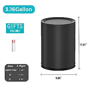 YOJIA 3.1Gallon/12L Modern Metal Bathroom Trash Can with Lid,Light Luxury,Elegant Waste Basket,Black Garbage Can,for Bathroom,Bedroom,Living Room, Kitchen,Office,Bank (12L-Black)