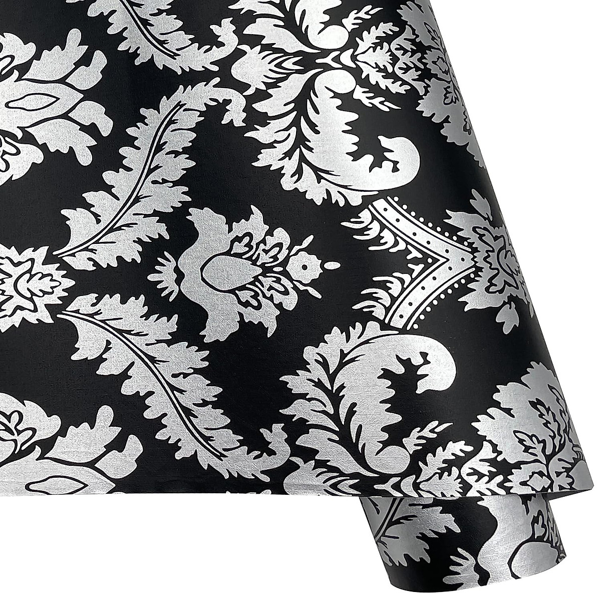 Yifely SimpleLife4U Silver Damask Furniture Paper Decorative Black Shelf Drawer Liner Peel & Stick 17x118 Inches by SimpleLife4U