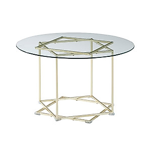 Round Coffee Table Glass Coffee Tables for Living Room Modern Gold Metal Steel Frame & Protective Foot Pads Small Coffee Table for Small Space Home Office Bedroom