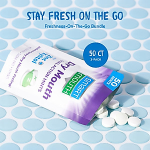 SmartMouth Dry Mouth Dual-Action Mints - Sugar-Free Breath Mints - 50 Count, 3 Pack, Mellow Mint