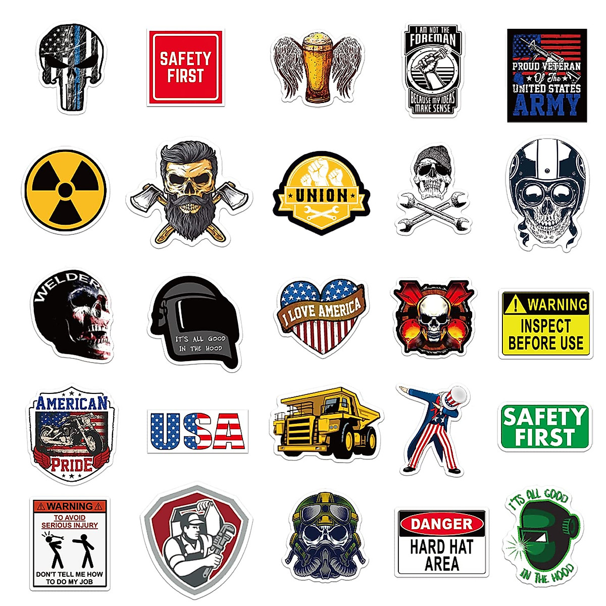200Pcs Hard Hat Stickers Decals for Toolbox Helmet Hood, Funny Hardhat Stickers for Welder Electrician Construction Union Military Lineman, Waterproof Vinyl Stickers for Men