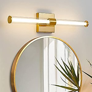 Gold Bathroom Vanity Light Fixtures, LED Brass Wall Sconce Over Mirror with Clear Glass Shade 30.31 Inch 18W 4000K 360° - Vanity Lights for Bathroom Bar Living Room