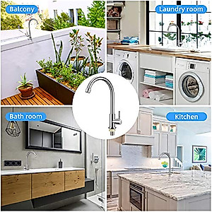 Cold Water Faucet Only,Brushed Nickel Stainless Steel Single Handle Single Hole Faucet High Arc Cold Water Sink Faucet for Kitchen,Outdoor, Garden and Bar.(Free Cold Water Supply Lines)