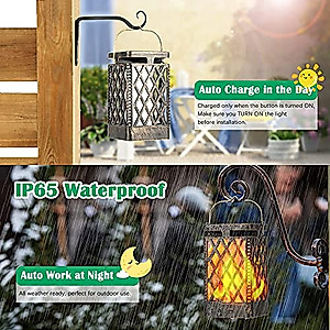 TomCare Solar Lights Outdoor Flickering Flame Solar Lantern Outdoor Hanging Lanterns Decorative Outdoor Lighting Solar Powered Waterproof LED Flame Lights for Patio Garden Deck, 2 Pack(Bronze)