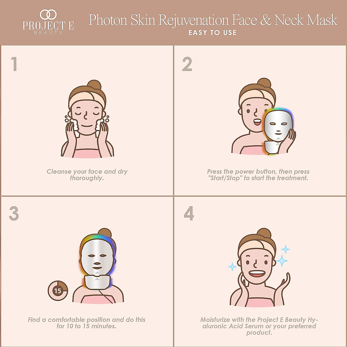 Project E Beauty LED Light Therapy Mask | LED Face & Neck Mask | Skin Rejuvenation | 7 Colors | Anti Aging | Reduce Wrinkles | Anti-inflammation | Brightening Skincare Mask