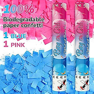 NiToy Gender Reveal Confetti Cannons 1 Pink+1 Blue, Gender Reveal Confetti Powder Cannon, Gender Reveal Decorations and Baby Gender Reveal Party Supplies, 100% Biodegradable Confetti Poppers