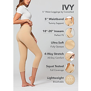 Conceited Capri Leggings for Women - Soft - High Waist Tummy Control - Essential - Regular and Plus Size - Nude Beige - Small - Medium