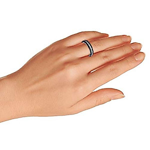 Pave Cubic Zirconia Two Tone 3 Row Stripe AAA CZ Statement Black & White Wedding Eternity Band Ring For Women .925 Sterling Silver