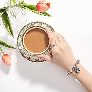 Emibele Healing Bracelets for Women, Beaded Bracelet Handmade Crystal Yoga Chakra Bracelet Stretch Rose Quartz Zebra Stone Good Luck Healthy Lava Rock Bracelet for Essential Oils Anxiety Stress Relief