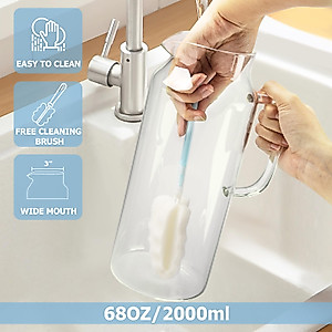 Yirilan Glass Pitcher, 2 Liter Water Pitcher with Lid and Spout, Large Pitchers for Drinks, Glass Water Carafe, Glass Jug, Beverage Pitcher