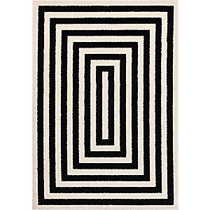 Abani Contemporary Black &amp; Ivory 7&#039;9&quot; x 10&#039;2&quot; Area Rug, Contrasting Geometric Modern Stripe Symmetrical Living Room Carpet Rugs