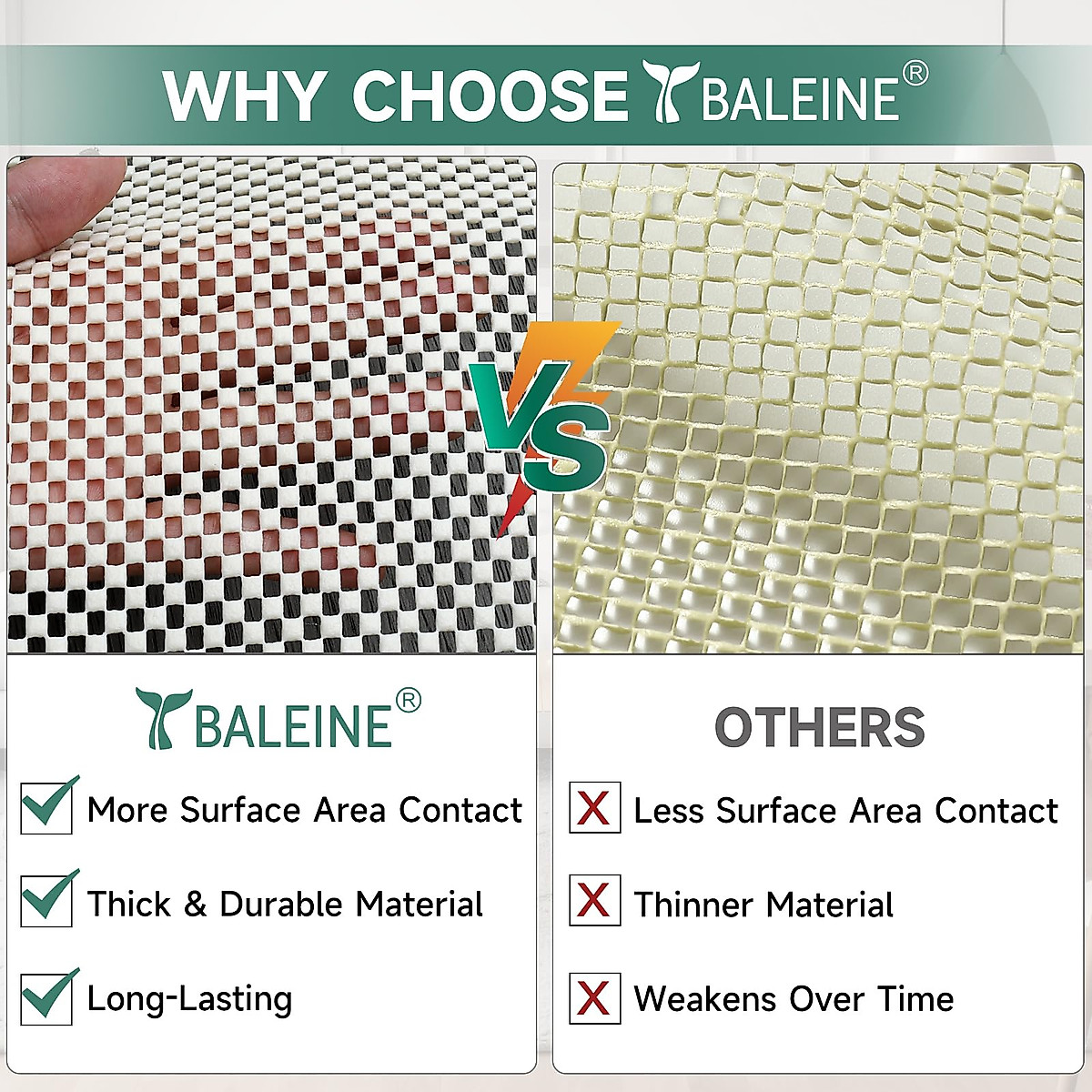 BALEINE Non Slip Rug Pad Rug Gripper for Hardwood Floors, Extra Thick Non Slip Mat Under Carpet (8'x10')