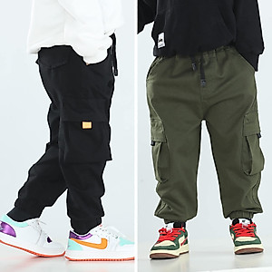 MINI PANDA Toddler Pants, Black Pants Toddler Boys or Girls, Little Boy Pants 2-Pieces (3T, Black,Green)