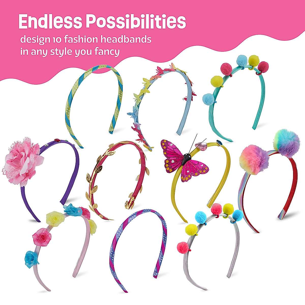 Pretty Me Headband Making Kit for Girls - Make Your Own Fashion Headbands for Kids - DIY Hair Accessories Set - Arts & Crafts Gift for Ages 5-12 Year Old Girl - Little Children's Art & Craft Gifts