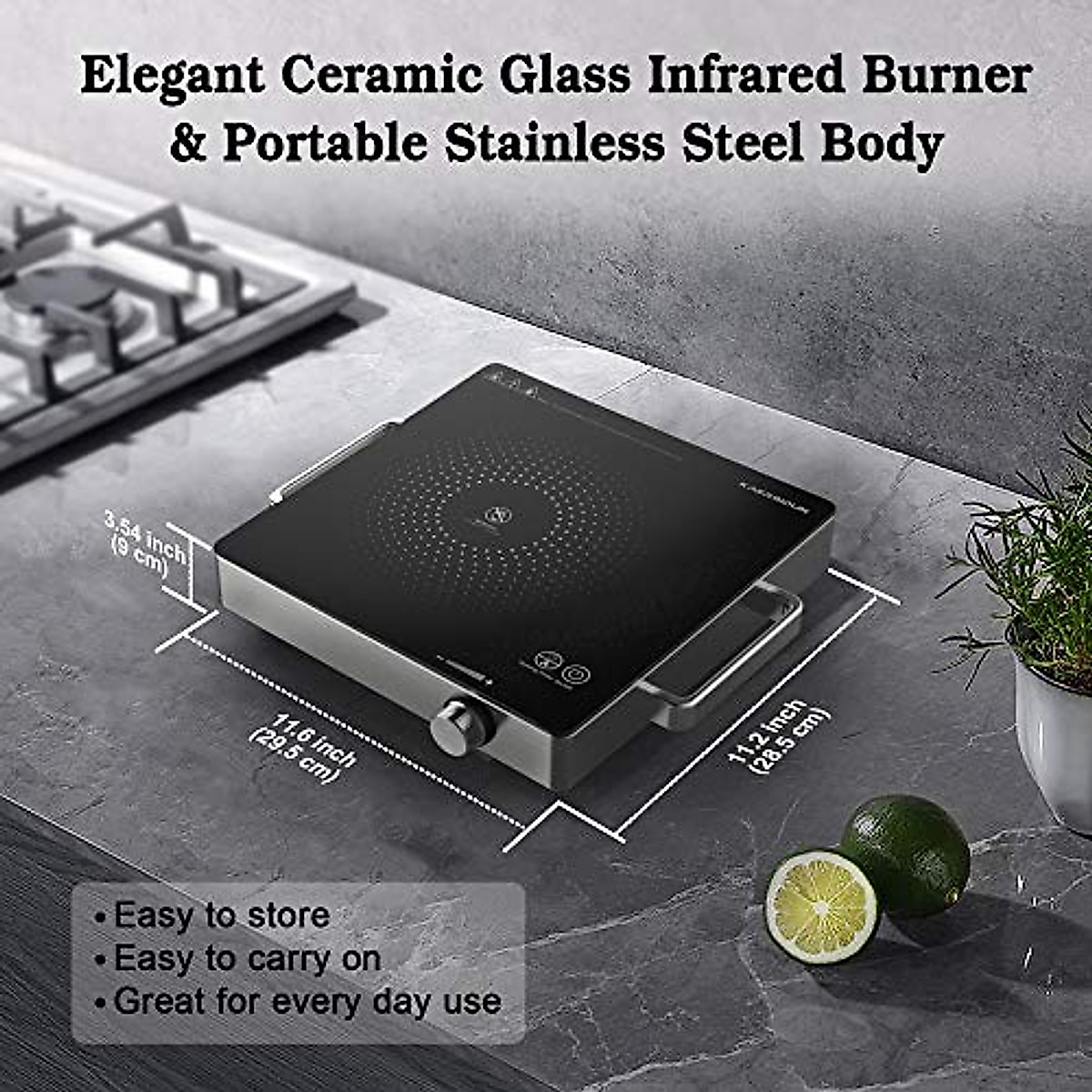 Hot Plate Electric Single Burner 1500W Portable Burner for Cooking with Adjustable Temperature & Stay Cool Handles, Stainless Steel Easy To Clean, Non-Slip Rubber Feet, Compatible for All Cookwares
