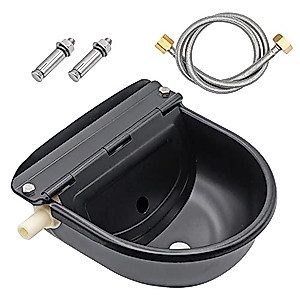 KHEARPSL Automatic Waterer Outdoor Dog Water Bowl Dispenser Stainless Steel Water Trough Auto Fill Water Bowl for Livestock Dogs Cattle Horse Pig Farm Animals (Black)