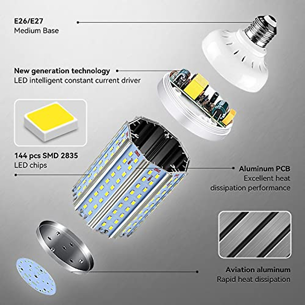 2-Pack 200W Equivalent LED Corn Light Bulb 3000 Lumen 6500K Cool White Daylight 30W LED Corn Lamp E26/E27 Medium Base for Indoor Outdoor Warehouse Garage Basement Backyard Factory Barn and Many Areas