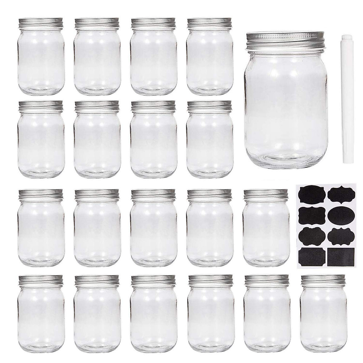 Accguan Mason Jars,Glass Jars With Lids 12 oz,Canning Jars For Pickles And Kitchen Storage,Wide Mouth Spice Jars With Silver Lids For Honey,Caviar,Herb,Jelly,Jams,Set of 20