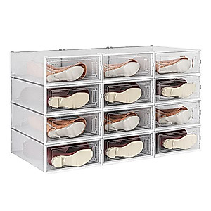 WAYTRIM Stackable Boots Storage Box,8 Pack Foldable Boots Box Organizer and Storage Boots box Clear Plastic Storage Bins Shoe Container Drop Front Shoe Drawers For Boots,White