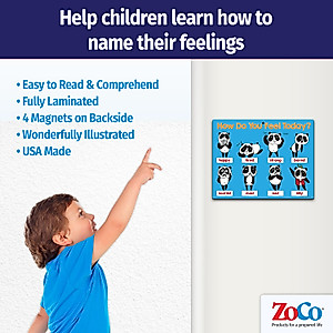 ZOCO - Feelings, Emotions Magnet Chart for Kids - How Am I Feeling Today Mood Chart for Toddlers - Preschool and Elementary Classroom Supplies - Laminated with Magnets, 8.5 x 11 inches
