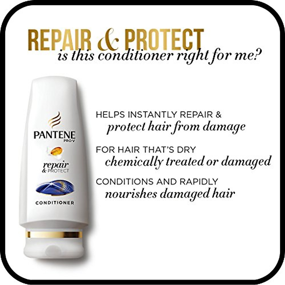 Pantene Sulfate Free Conditioner for Damaged Hair, Repair and Protect, 24 Fl Oz (Pack of 2) (Packaging May Vary)