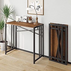 EMODA Folding Computer Desk 40 inch, No Assembly Needed Home Office Table Study Writing Gaming Desk, Mahogany