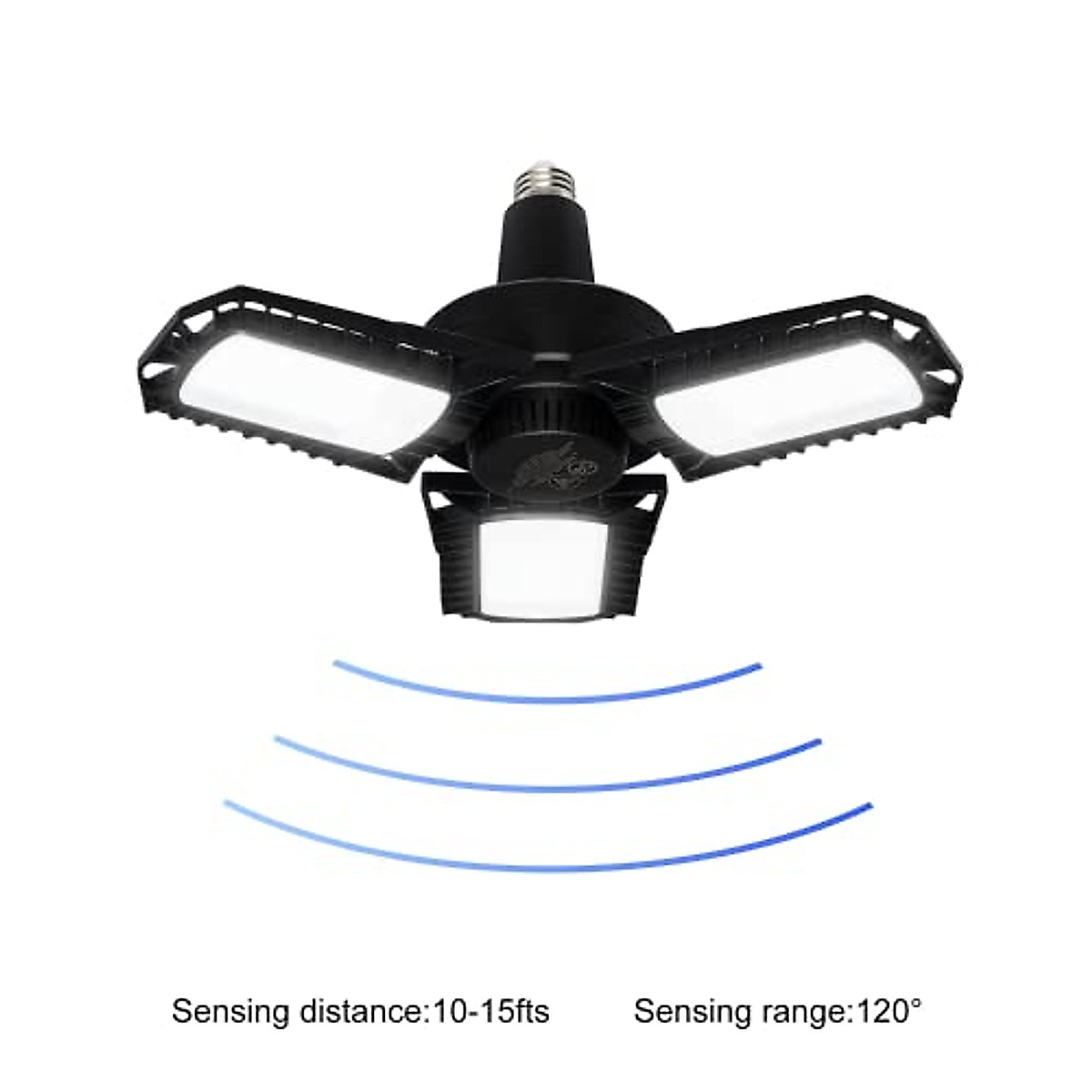 LED Garage Light, Aluminium Radar Motion Sensor Deformable LED Garage Ceiling Lights with Remote Control, 4 Dimmable 90W 9000LM E26/27 Built-in Battery Garage LED Ceiling Lights for Basement, Workshop