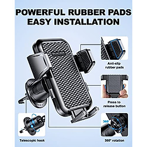 Car Phone Mount Vent Clip, Car Phone Holder Mount 360° Rotation, Adjustable Clip, Big Phone & Thick Case Friendly, Compatibility Fit for All 4"-7" Smartphone, Cell Phone Automobile Cradles Universal