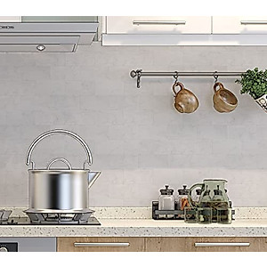 100 Pieces Peel and Stick backsplash 3 x 6 Inches 3D Kara White Stone PVC Composite Wall Tile Stick on Backsplash Tile for Kitchen Bathroom, Laundry Room, Camper, Fireplace