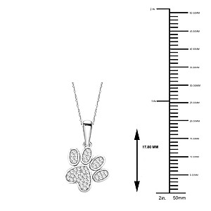 Diamond2Deal 10K White Solid Gold Diamond Dog Paw Print Pendant Rope Chain Necklace 18inch (1/8Ct/ I2,H-I)
